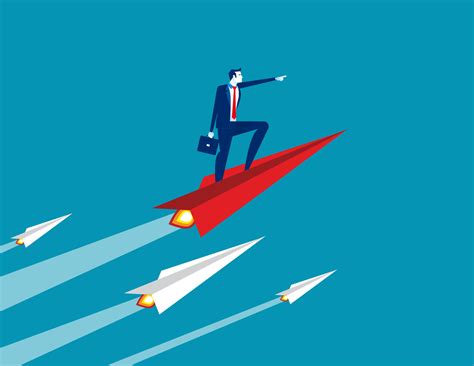 Businessman Up With Paper Plane Concept Business Growth Vector