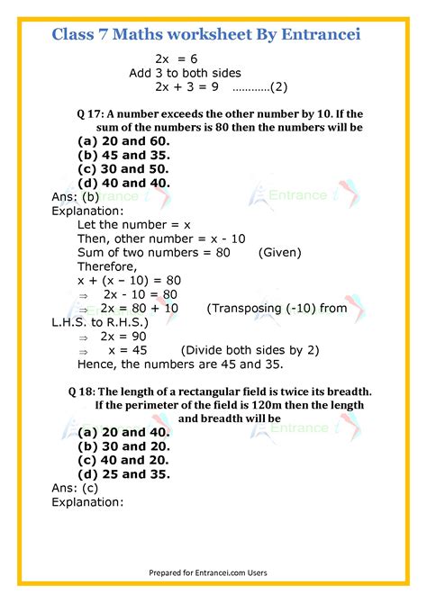 Cbse Class 7 Maths Simple Equations Worksheets Free Printable