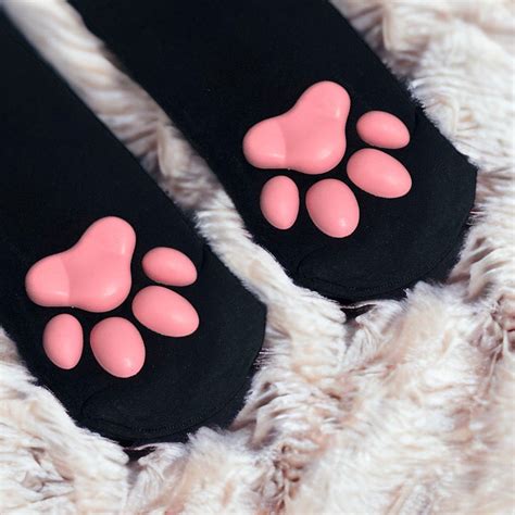 Cat Paw Print Thigh High Socks Cute Cat Paw Tights 3d Kitten Claw