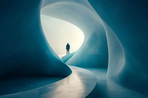Man Standing In A Surreal Blue Cave Stock Image Image Of Surreal
