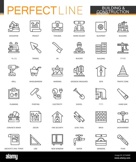 Building And Construction Thin Line Web Icons Set Home Repair Tools Outline Stroke Icons Design