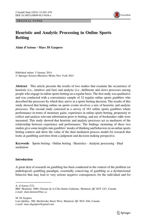Pdf Heuristic And Analytic Processing In Online Sports Betting