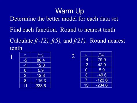 warm up determine the better model for each data set ppt download