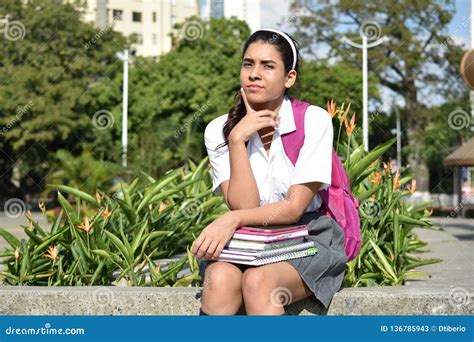 Cute Colombian Girl Student Deciding Sitting Stock Image Image Of