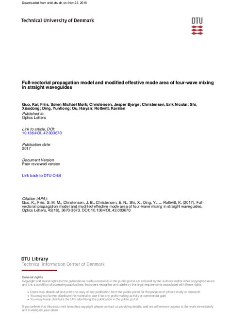 Pdf Full Vectorial Propagation Model And Modified Effective Mode Area Of Four Wave Mixing In