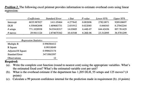 Solved Problem 2 The Following Excel Printout Provides