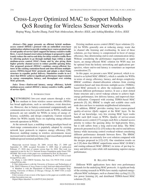 pdf cross layer optimized mac to support multihop qos routing for