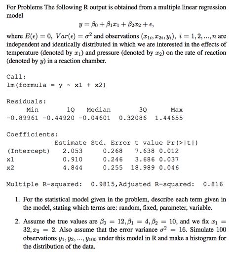 solved for problems the following r output is obtained from