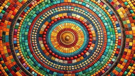Vibrant Circular Mosaic Tile Design Featuring A Concentric Pattern Of Colorful Squares And Beads