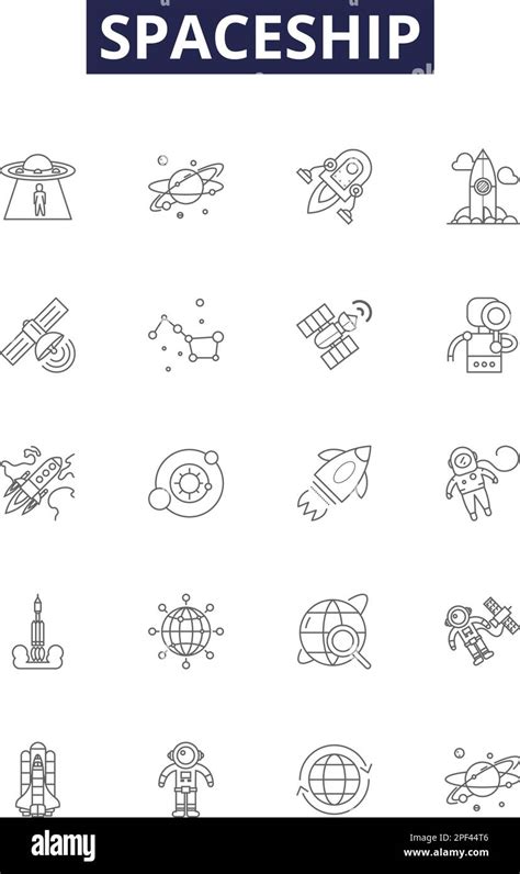 Spaceship Line Vector Icons And Signs Craft Vessel Shuttle Starcraft Intergalactic Rocket