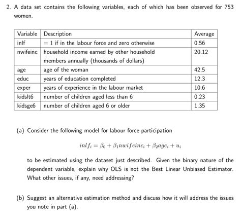 Solved 2 A Data Set Contains The Following Variables Each Chegg Com