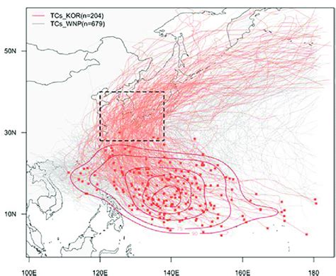 Typhoon Tracks In The Wnp 1974 2015 The Empirical Distribution Of
