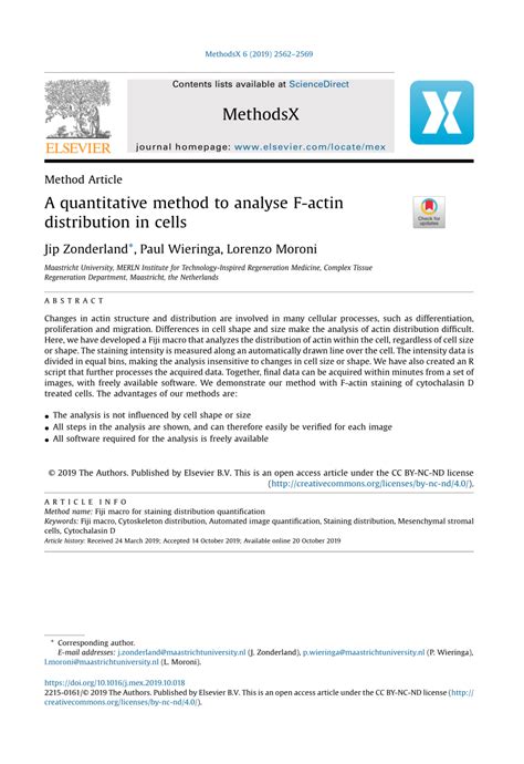 Pdf A Quantitative Method To Analyse F Actin Distribution In Cells