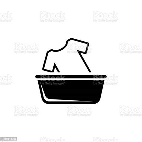 분지에서 손 씻는 옷 티셔츠를 세탁 플랫 벡터 아이콘 그림입니다 흰색 배경에 간단한 검은 기호 웹 및 모바일 Ui 요소에 대한 분지 기호 디자인 템플릿에서 핸드 워시 의류