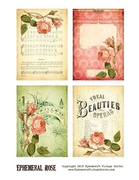 Ephemeral Rose Printable Freebie ~ Use As Tags Etc Free Vintage