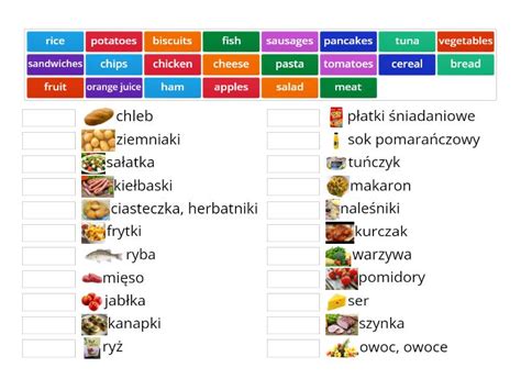 English Class A1 Unit 2 Food And Drink Match Up