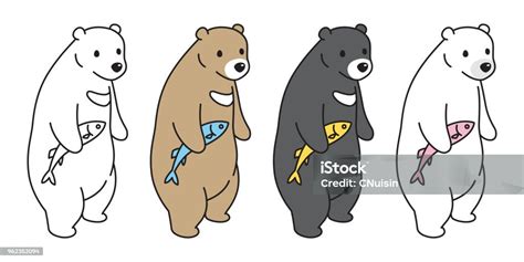 Beruang Vektor Kutub Beruang Logo Ikon Ikan Ilustrasi Karakter Doodle