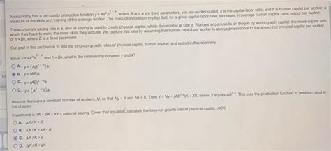 Solved Lo An Economy Has A Per Capita Production Function