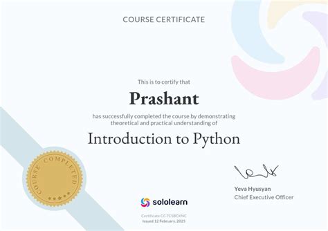 Introduction To Python Certificate Prashant