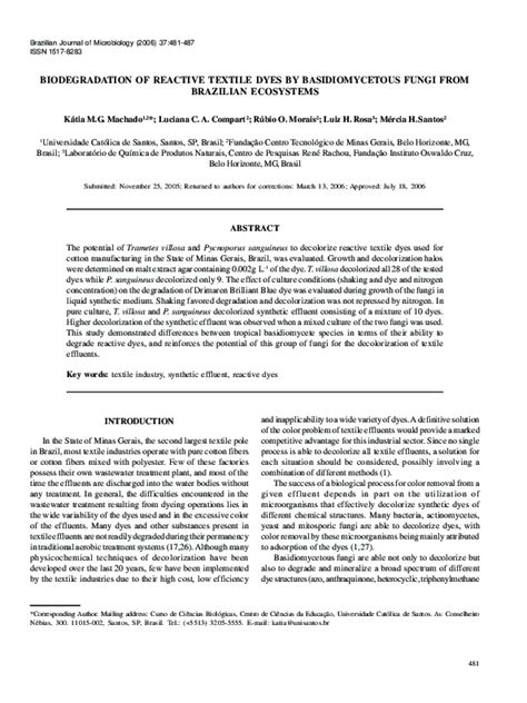 Pdf Biodegradation Of Reactive Textile Dyes By Basidiomycetous Fungi