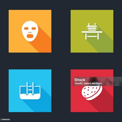 페이셜 화장품 마스크 양동이가 있는 사우나 벤치 수영장 사다리 및 목욕 스폰지 아이콘을 설정합니다 벡터 0명에 대한 스톡 벡터