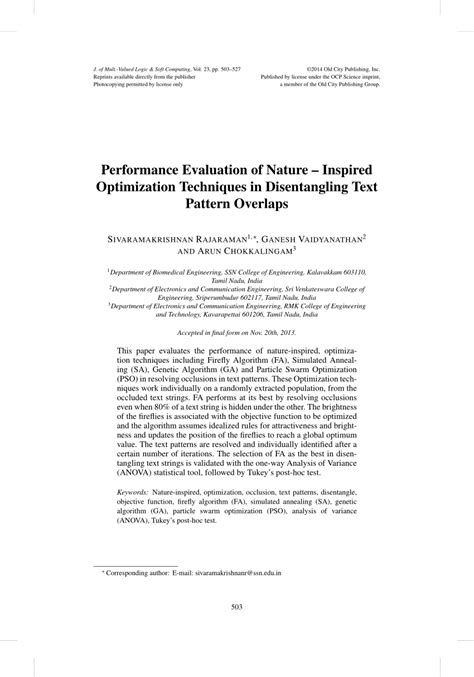 Pdf Performance Evaluation Of Nature—inspired Optimization Techniques In Disentangling Text
