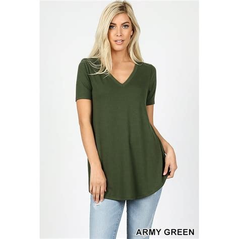 Zenana Women And Plus Short Sleeve V Neck Round Hem Relaxed Fit Casual