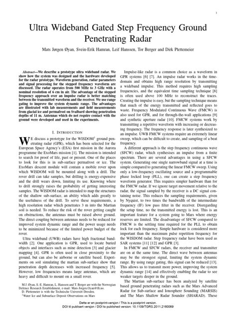 Ultra Wideband Gated Step Frequency Ground Penetrating Radar Pdf Radar Antenna Radio