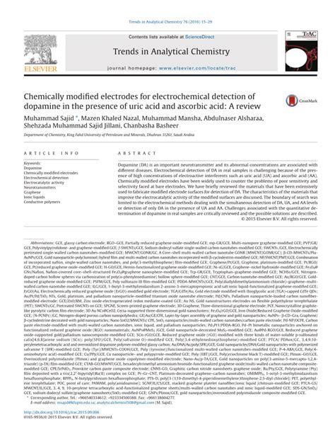 Pdf Chemically Modified Electrodes For Electrochemical Detection Of Dopamine In Presence Of