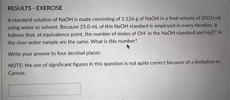 Solved RESULTS EXERCISE A Standard Solution Of NaOH Is Chegg Com