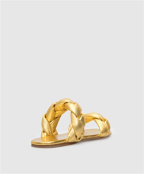 Miu Miu Золотистые кожаные шлепанцы 5xx4883lab купить в Symbol