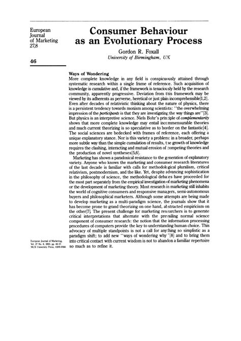 Pdf Consumer Behaviour As An Evolutionary Process