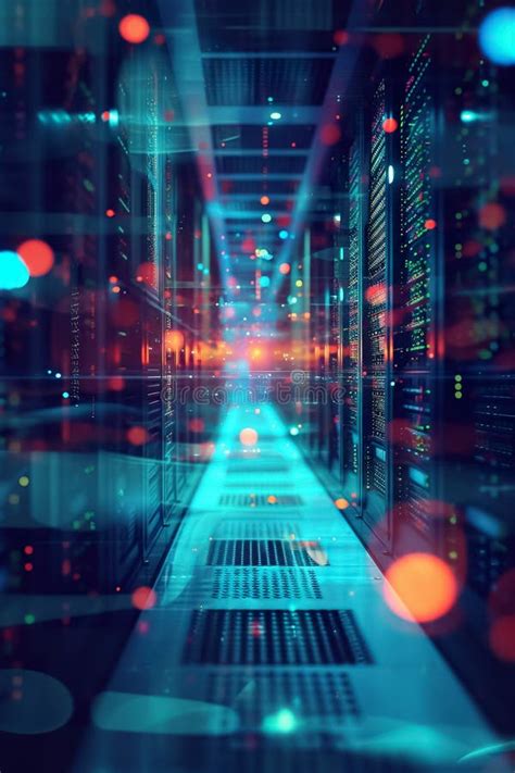 Modern Server Room With Racks Technology And Digital Database Concept Cloud Data Storage