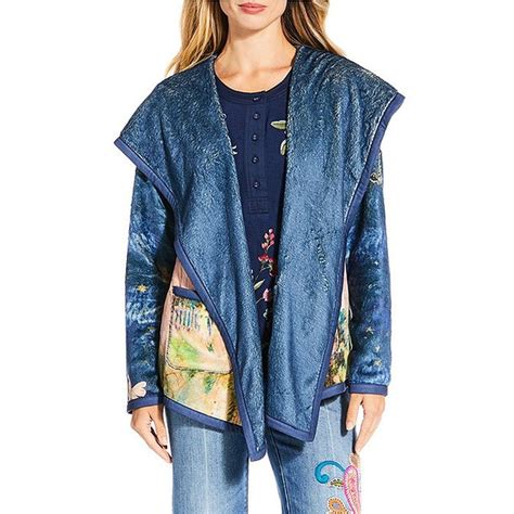 Johnny Was Joan Reversible Print To Solid Sherpa Knit Shawl Collar Long