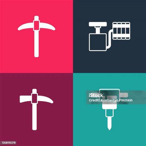 팝 아트 건설 잭해머 곡괭이 핸들 기폭장치 및 아이콘을 설정합니다 벡터 건설 산업에 대한 스톡 벡터 아트 및 기타 이미지 건설 산업 고름 고풍스런 Istock