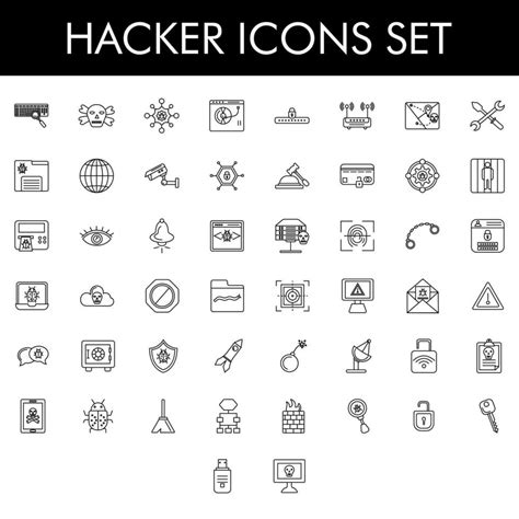 Line Art Hacker Icon Set On White Background 25076218 Vector Art At Vecteezy