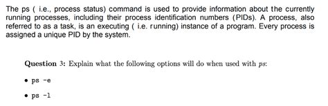 Solved The Ps E Process Status Command Is Used To