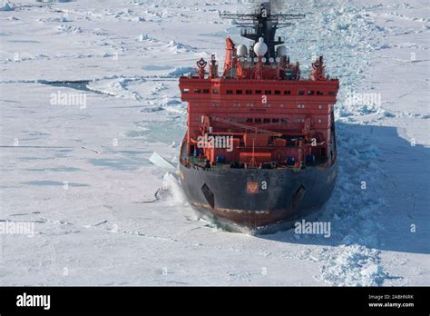Russia Aerial View Of Russian Nuclear Icebreaker 50 Years Of Victory
