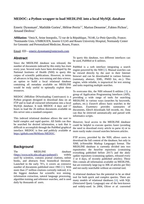 MEDOC A Python Wrapper To Load MEDLINE Into A Local MySQL Database