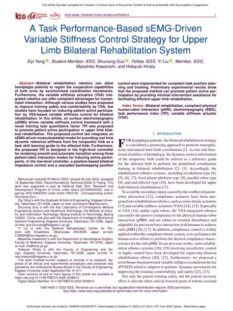 Pdf A Task Performance Based Semg Driven Variable Stiffness Control Strategy For Upper Limb