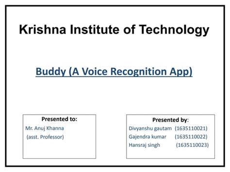 Voice Recognition Application Buddy Ppt
