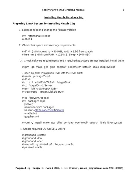 Sanjiv Karns Ocp Training Manual Installing Oracle Database 10g