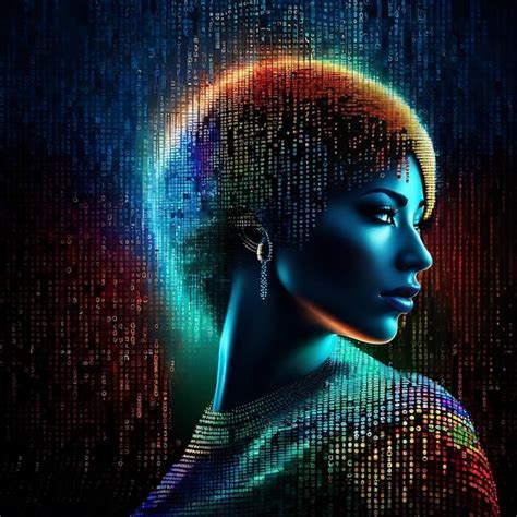 Premium Ai Image Digital Dance Captivating Woman In Colorful Binary Code