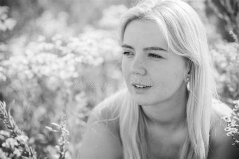 Cute Blonde Girl With Fresh Skin Outdoor Portrait Stock Image Image