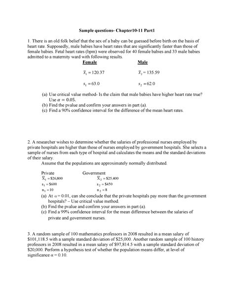 Sample Problems Chapter 10 11 Part1 Sample Questions Chapter10 11