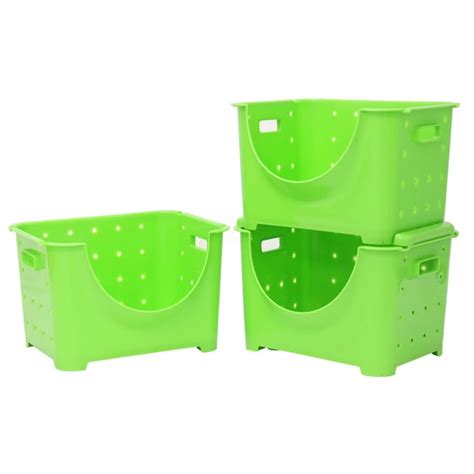 Basicwise Stackable Storage Container Green Plastic 3 Pk Qi003215g3