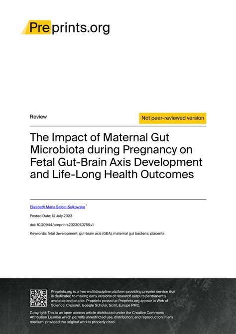 Pdf The Impact Of Maternal Gut Microbiota During Pregnancy On Fetal Gut Brain Axis Development
