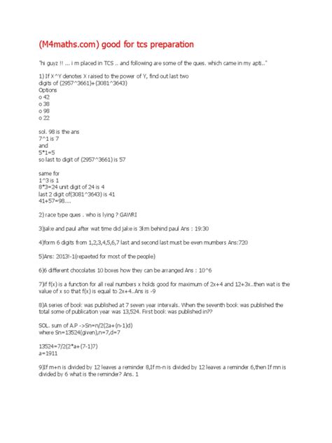 Tcs Questions Pdf Mathematical Problem Solving Teaching Mathematics Tcs Questions Pdf Mathematical Problem Solving Teaching Mathematics