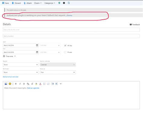 Office365 Is There A Way To Display Custom Message For Addin Actions On Top Of The Calendar
