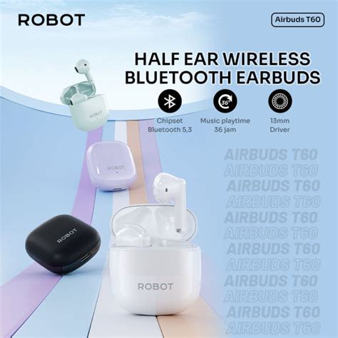 Robot Wireless Earphone Airbuds T60 Tws Bluetooth Lazada Indonesia